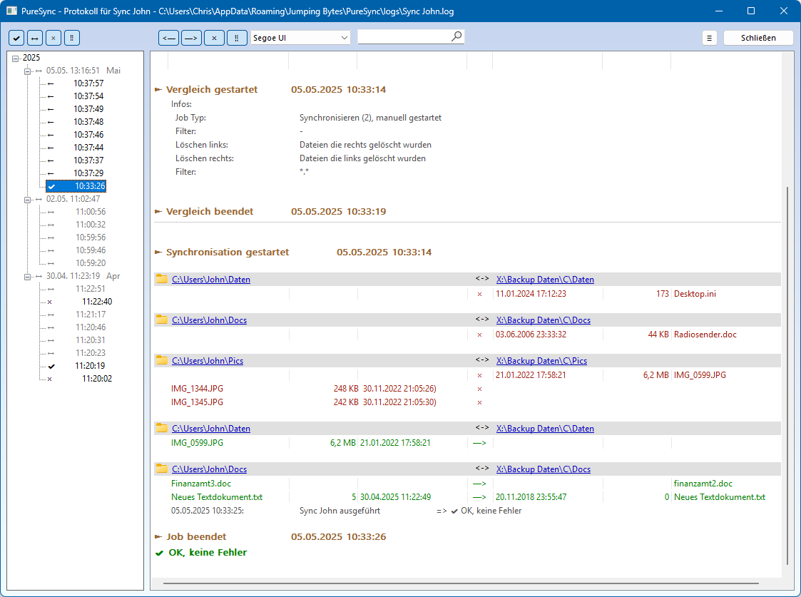 Protokoll - Screenshots - PureSync