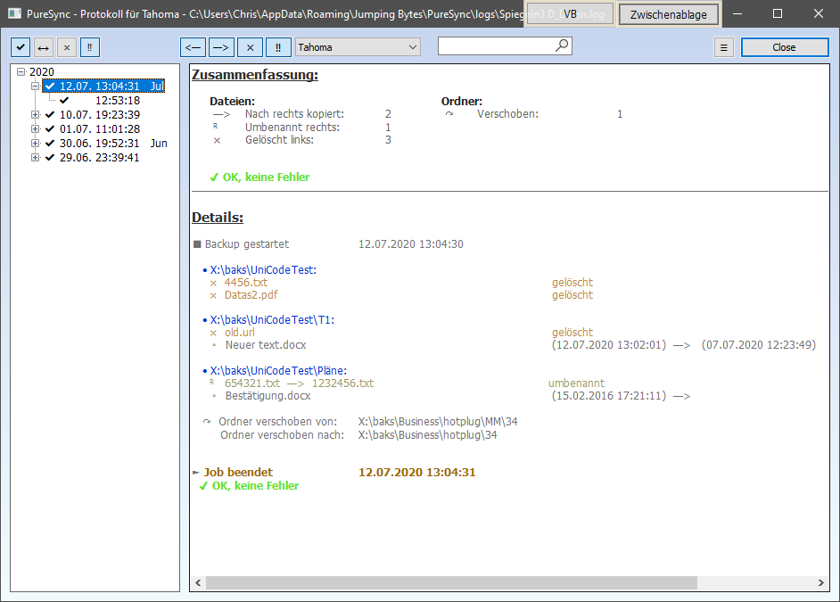 Protokoll - Screenshots - PureSync